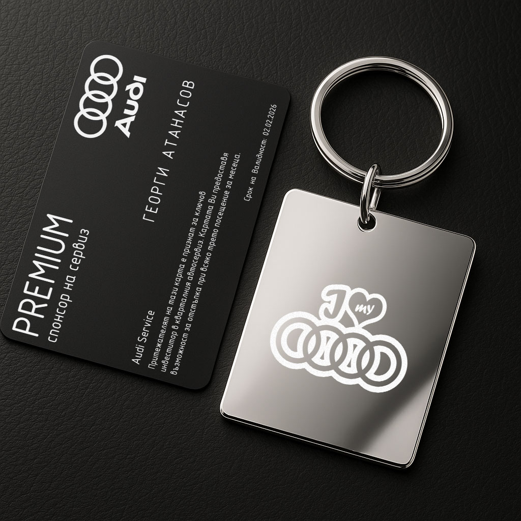 Комплект метална карта и ключодържател Audi - Щури Карти